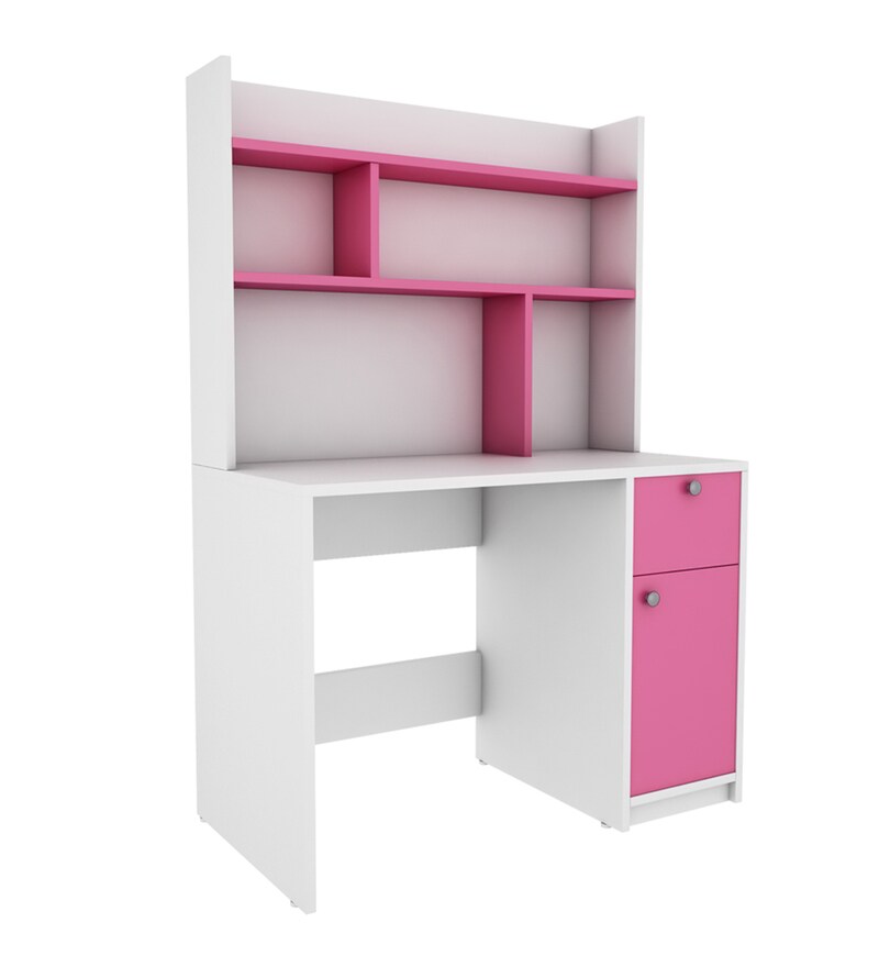 Buy Malta Study Table in Frosty White And Hutch Pink Colour By Woodbuzz ...