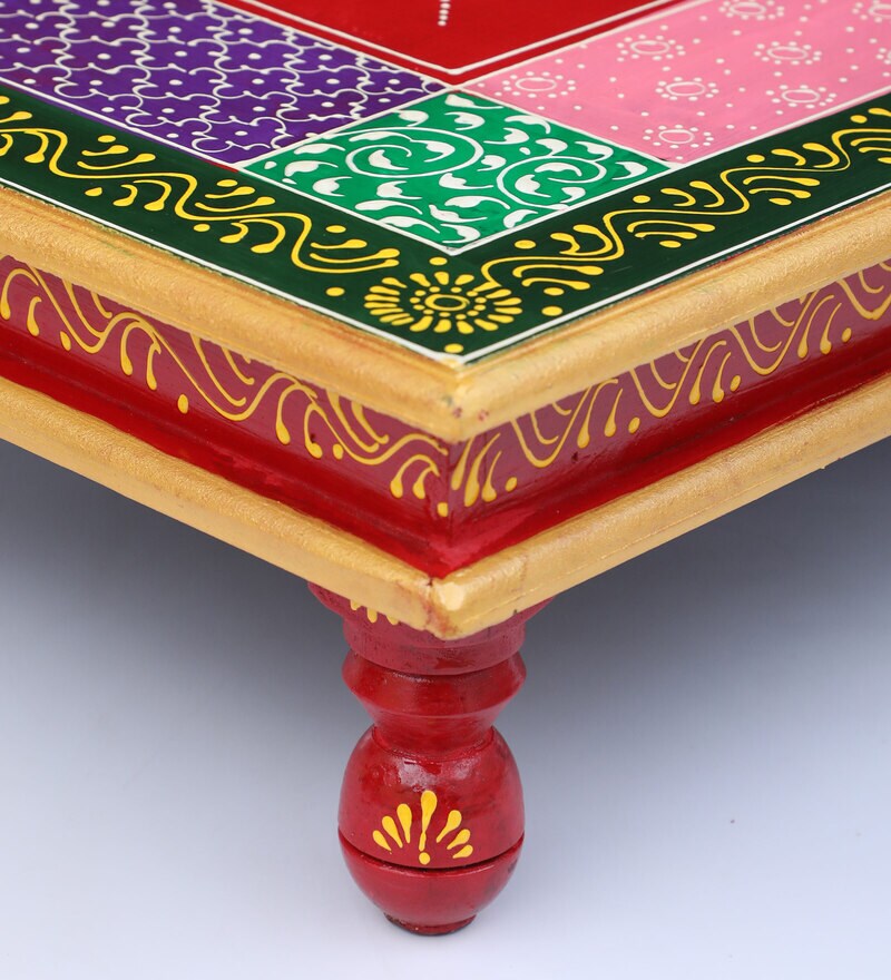 Buy Mango Wood And MDF Hand Painted Pooja Chowkie By Padmavati Art ...