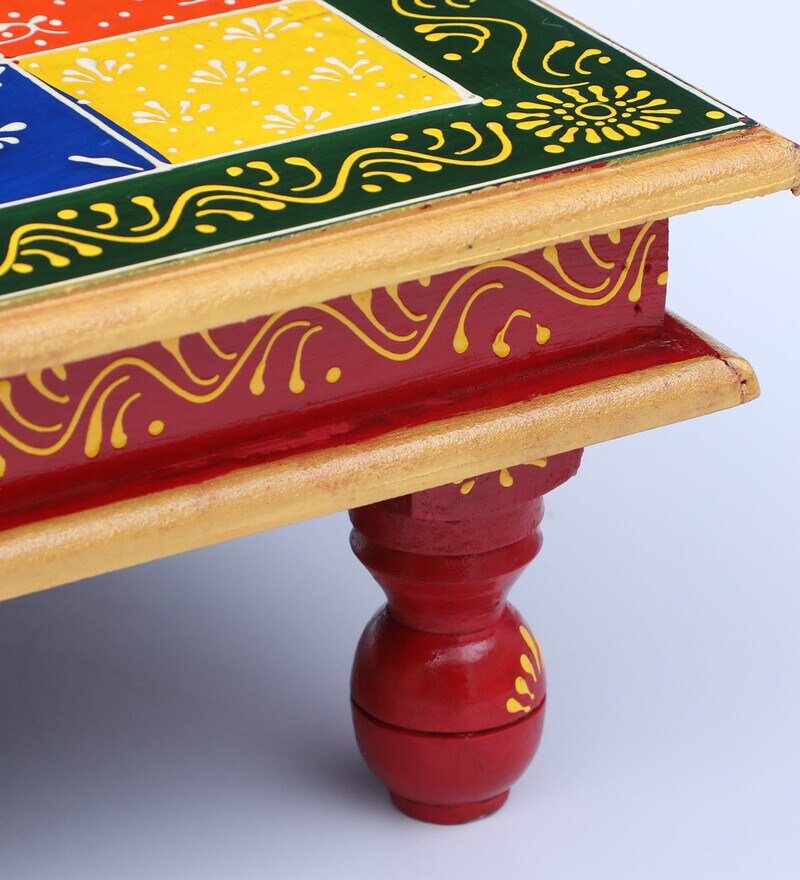 Buy Mango Wood And MDF Hand Painted Pooja Chowkie By Padmavati Art ...