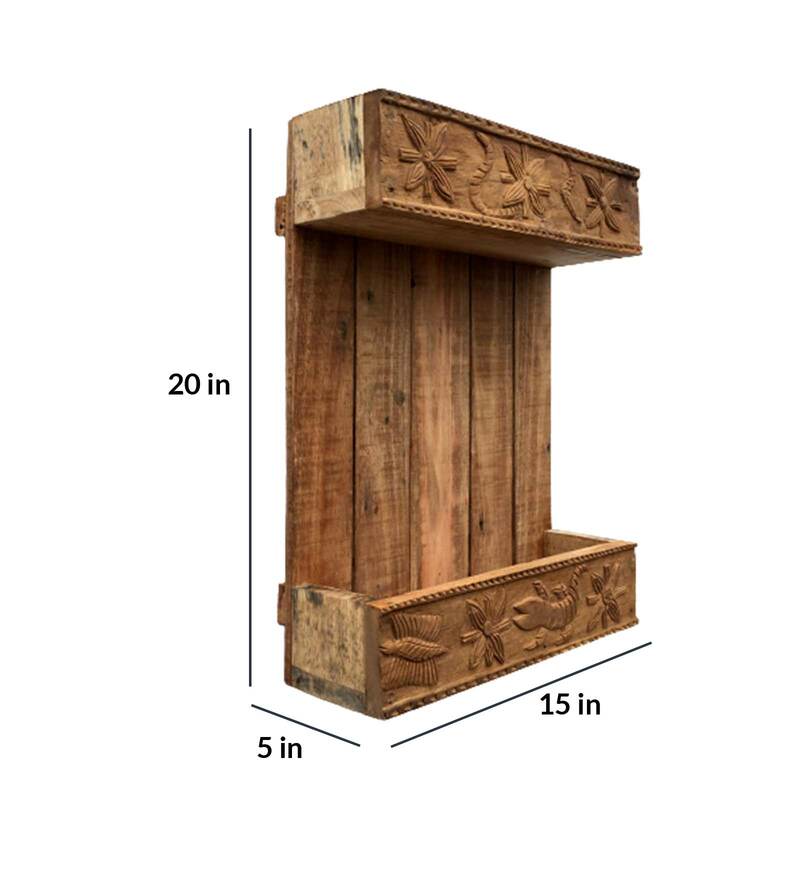 Buy Mango Wood Two Tiered Wall Shelf In Natural Finish By Chinhhari ...