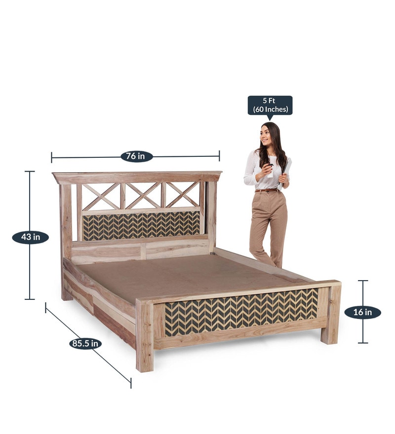 Buy Margot Hand Painted King Size Bed With Storage In Washed Finish By ...