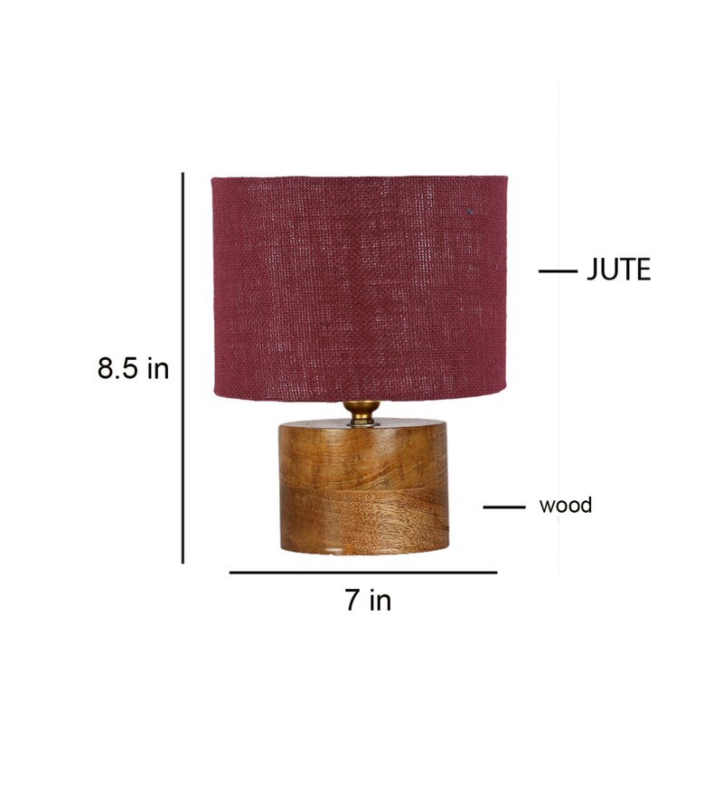 Buy Maroon Shade Table Lamp With Wood Base By New Era Online - Wood ...