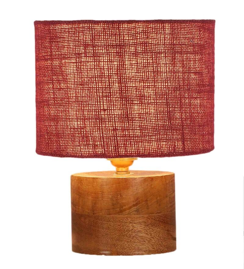 Buy Maroon Shade Table Lamp With Wood Base By New Era Online - Wood ...