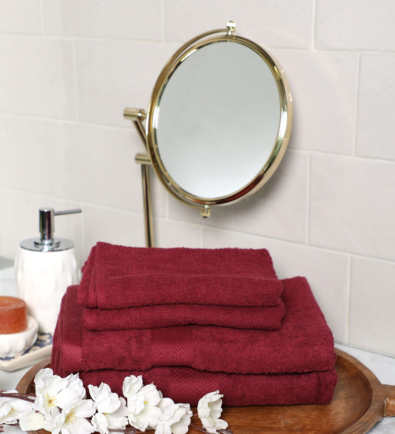 Buy Maroon Solid 380 GSM Cotton 4 Pieces Towel Set by Raymond Home ...