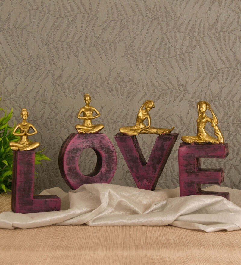 Buy Maroon Gold Love Sign with Attached Yoga Lady Polyresin Figurine by ...