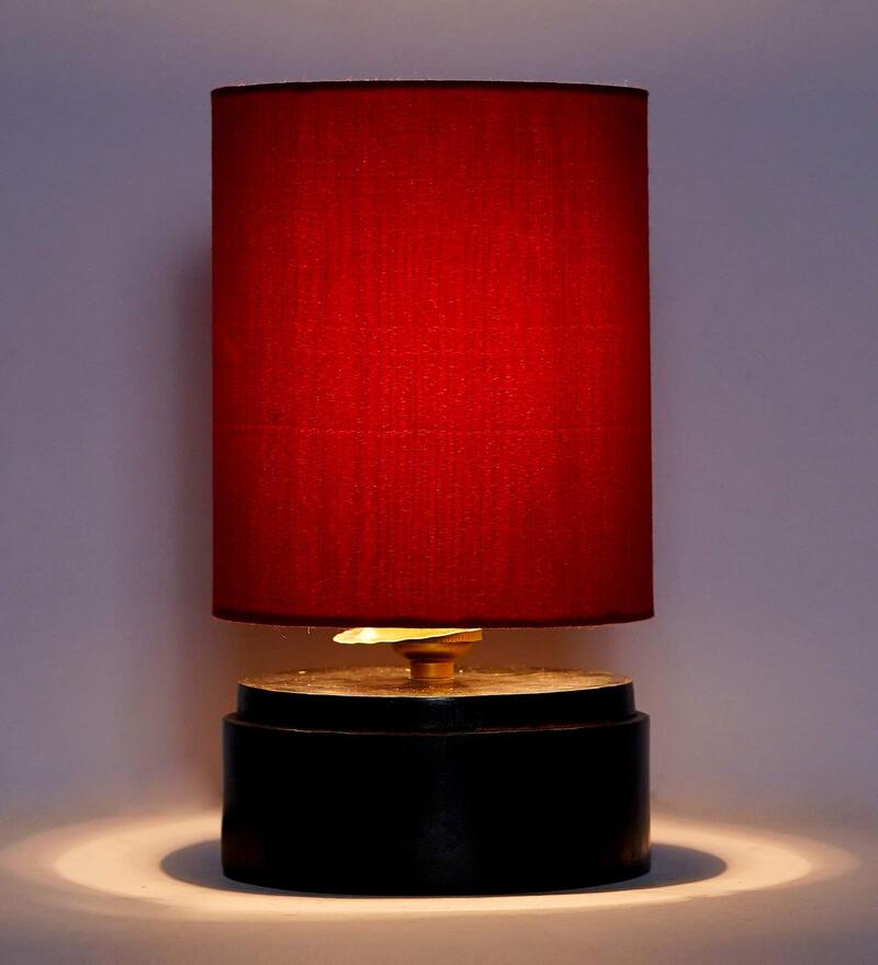 Buy Maroon Shade Table Lamp With Wood Base By BrightDaisy Online - Wood ...