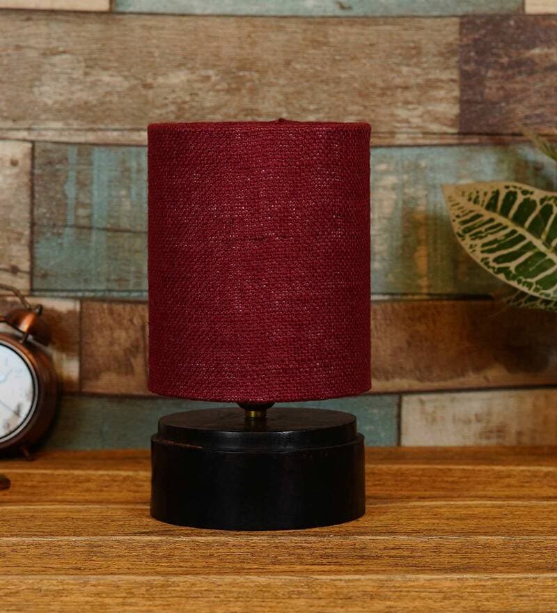 Buy Maroon Shade Table Lamp With Wood Base By BrightDaisy Online - Wood ...