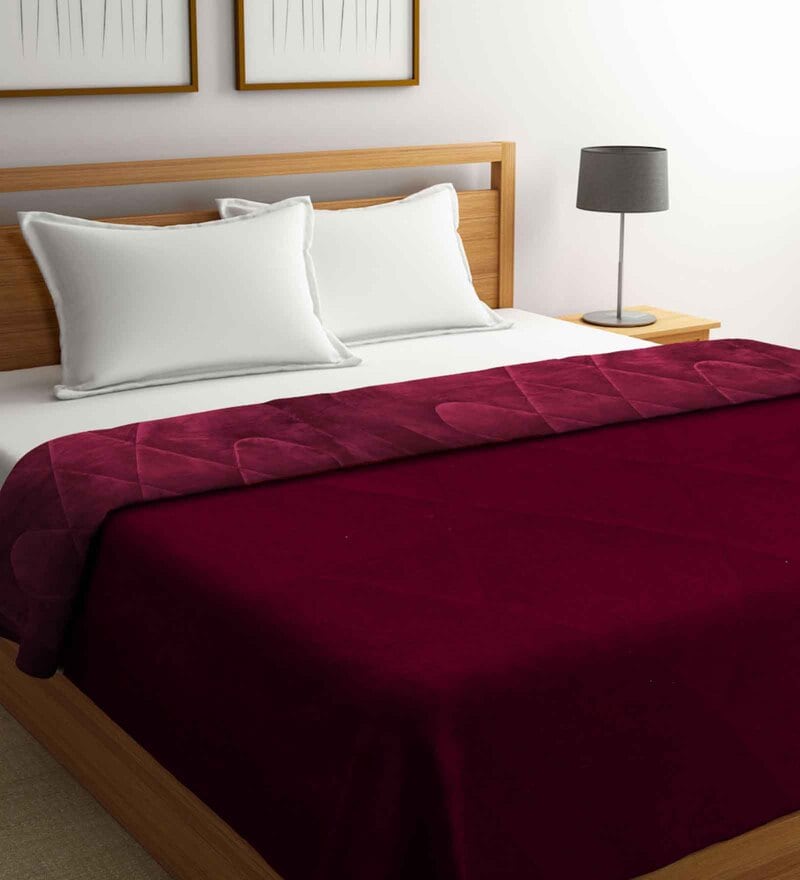 Buy Maroon Wool Solid 800 GSM Double Bed Quilt by Klotthe Online ...
