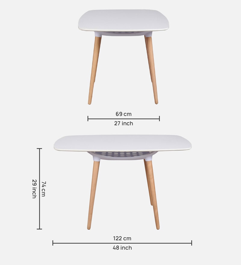 Buy Mason Solid Wood 4 Seater Dining Table in White Finish by Pansy ...