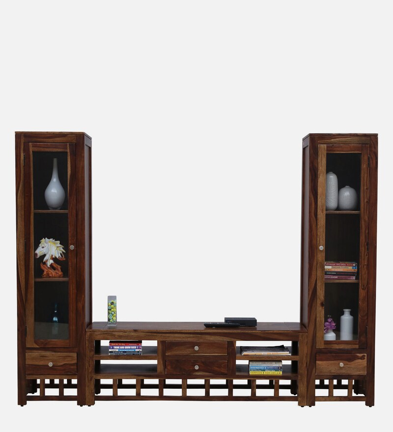 Buy Matrix Solid Wood TV Unit for TVs up to 50\ With Two Drawer Set In Rustic Teak Finish By ...