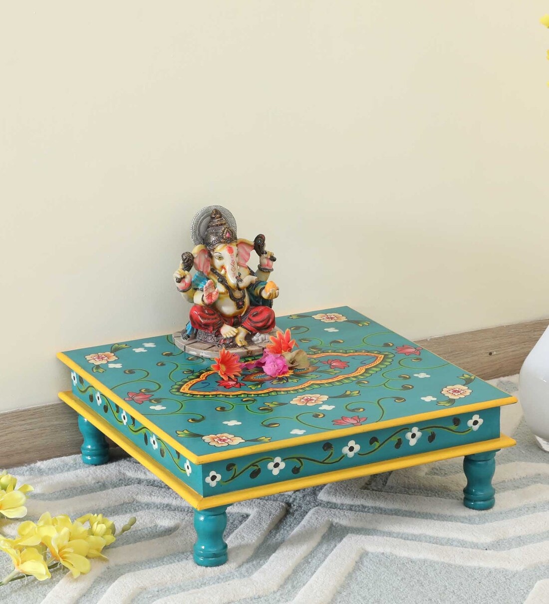 Buy MDF & Mango Wood Blue Chowki at 25% OFF by Ujjwal Wood | Pepperfry
