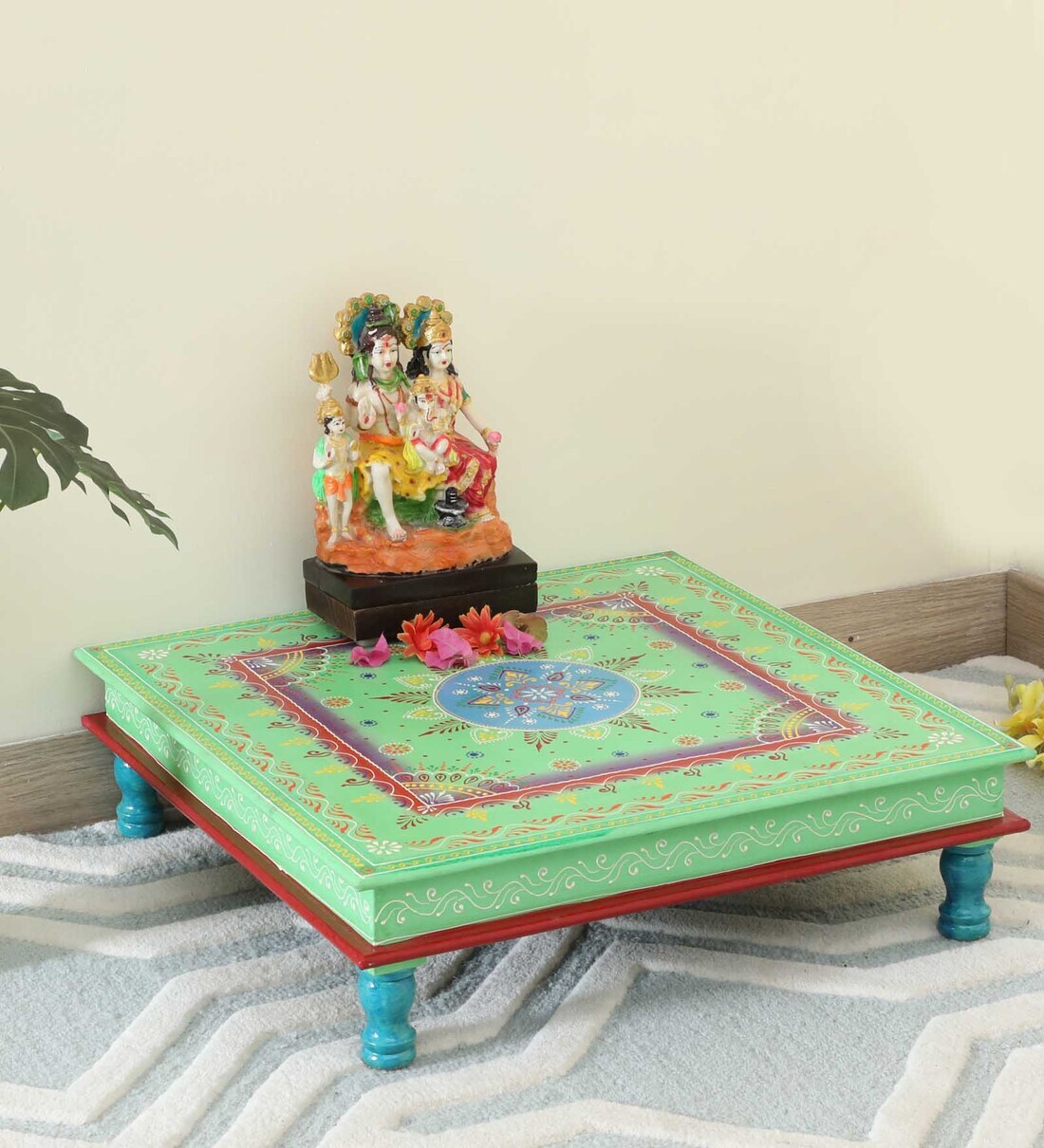 Buy MDF & Mango Wood Green Handpainted Chowki at 10% OFF by Ujjwal Wood ...