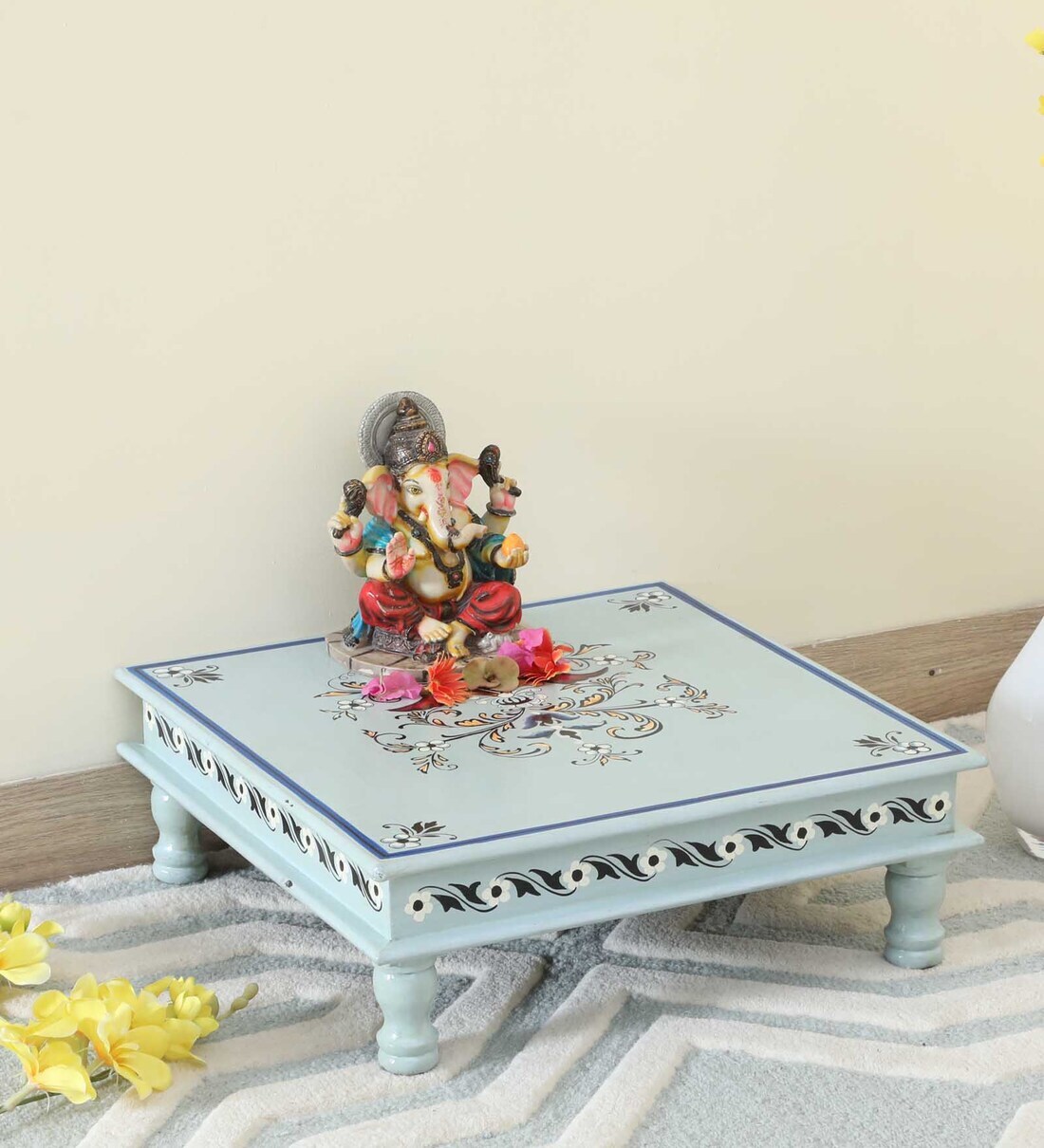 Buy MDF & Mango Wood Grey Chowki at 25% OFF by Ujjwal Wood | Pepperfry
