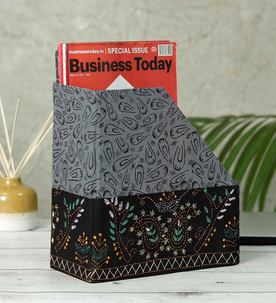 Buy MDF Decorative Hand Crafted Magazine Holder In Black & Grey By ...