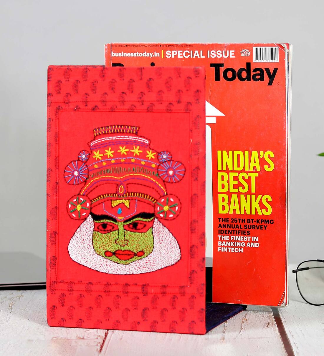 Buy MDF Kathakali Hand Embroidered Magazine Holder In Red By Indha ...