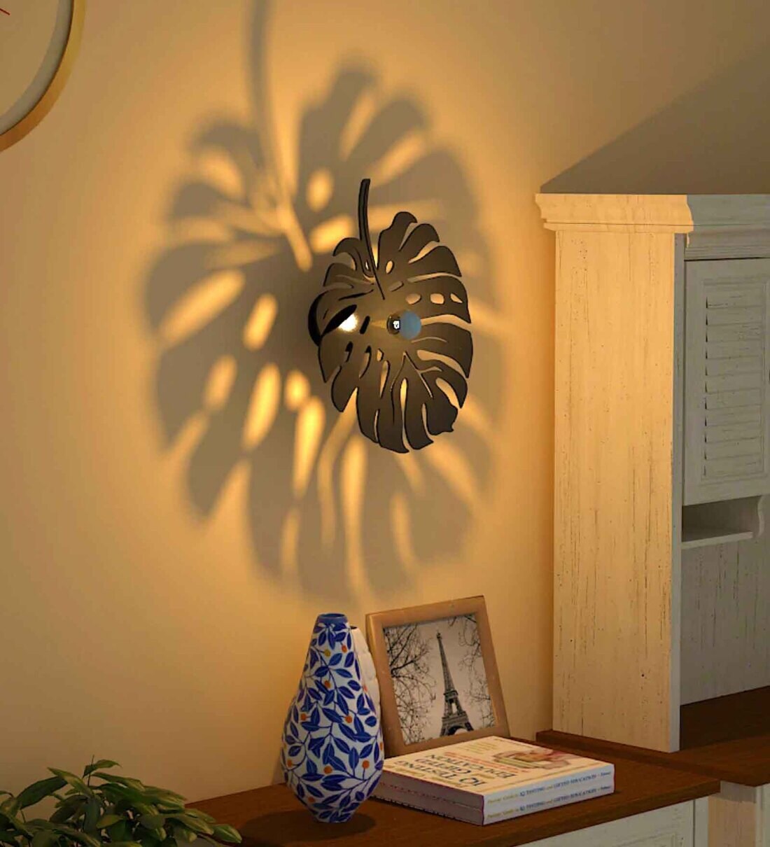 Buy MDF Monstera Leaf Shadow Lamp By Wallmantra Online - Novelty Wall ...