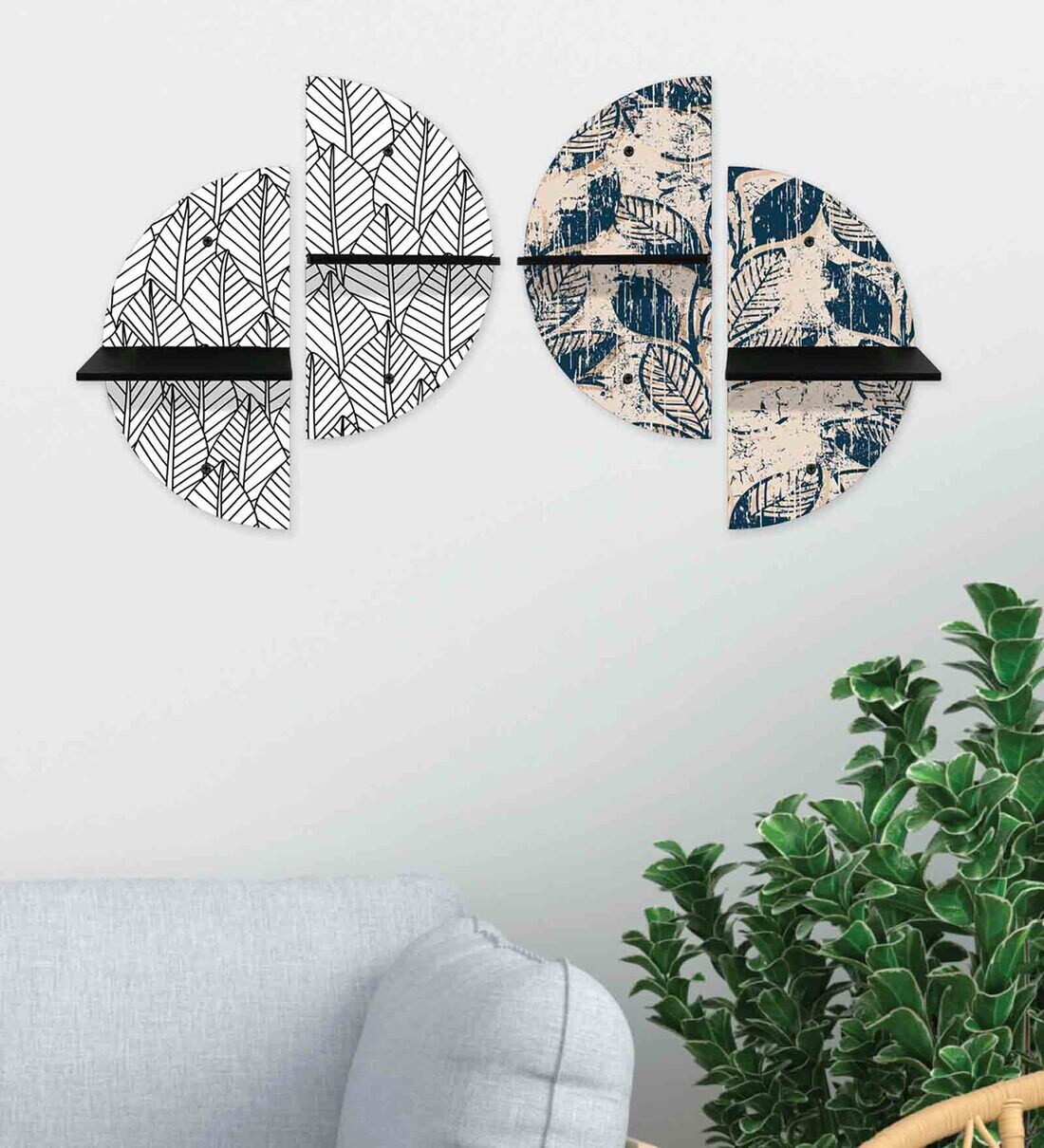 Buy MDF Soft Vintage Print Floral Collection Semi Circular Wall Shelf ...