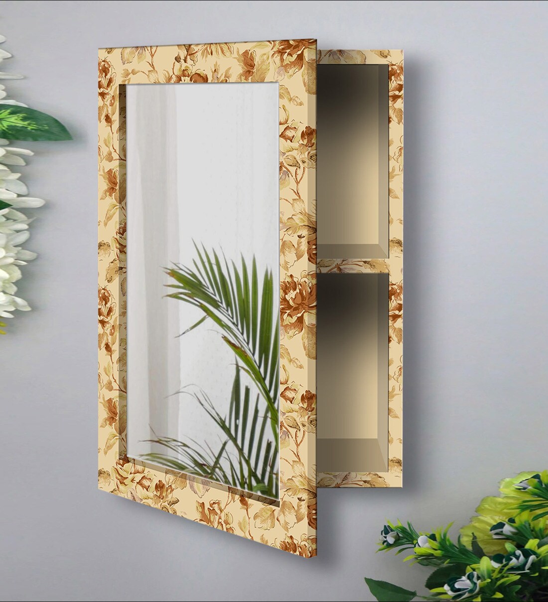Buy MDF Wall Cabinet With Mirror In Floral By 999Store Online - Novelty ...