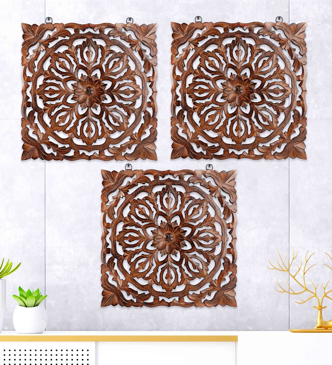 Buy Mdf Wooden Panel Set Of 3 In Walnut at 51% OFF by Timberly | Pepperfry