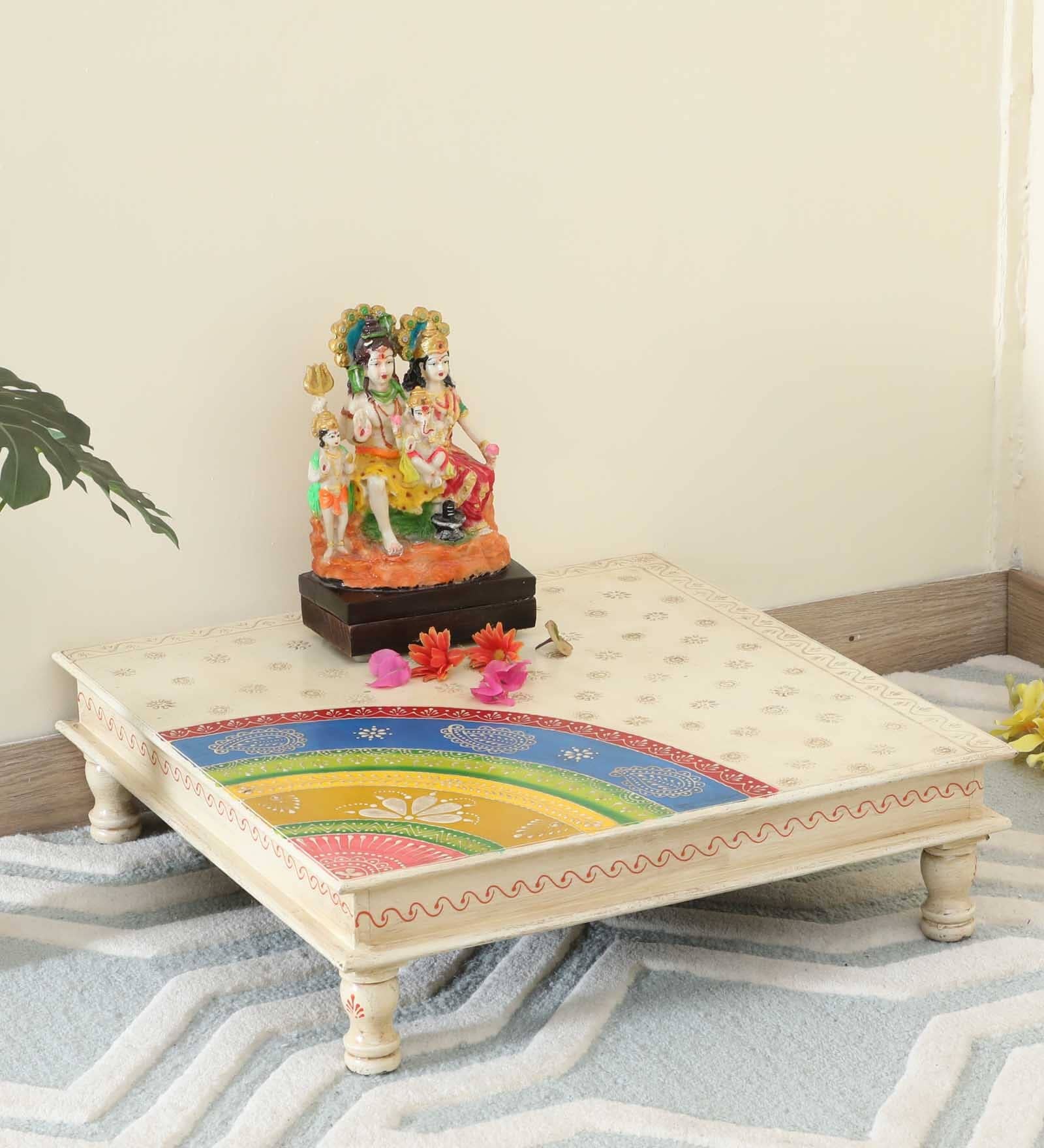 Buy MDF & Mango Wood White Handpainted Chowki at 23% OFF by Ujjwal Wood ...