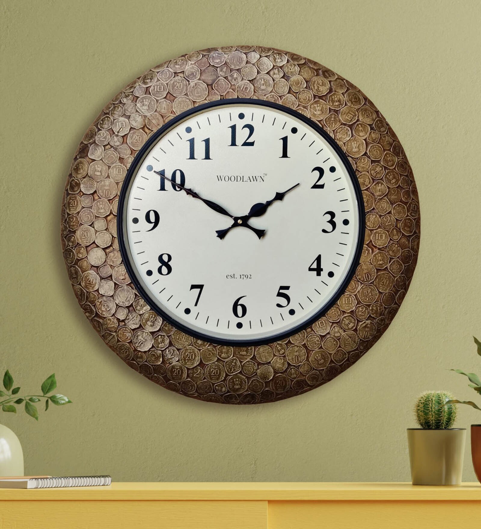 Buy MDF Brass Fitted Antique -Indian Coin Clock By Hanable India at 41% ...