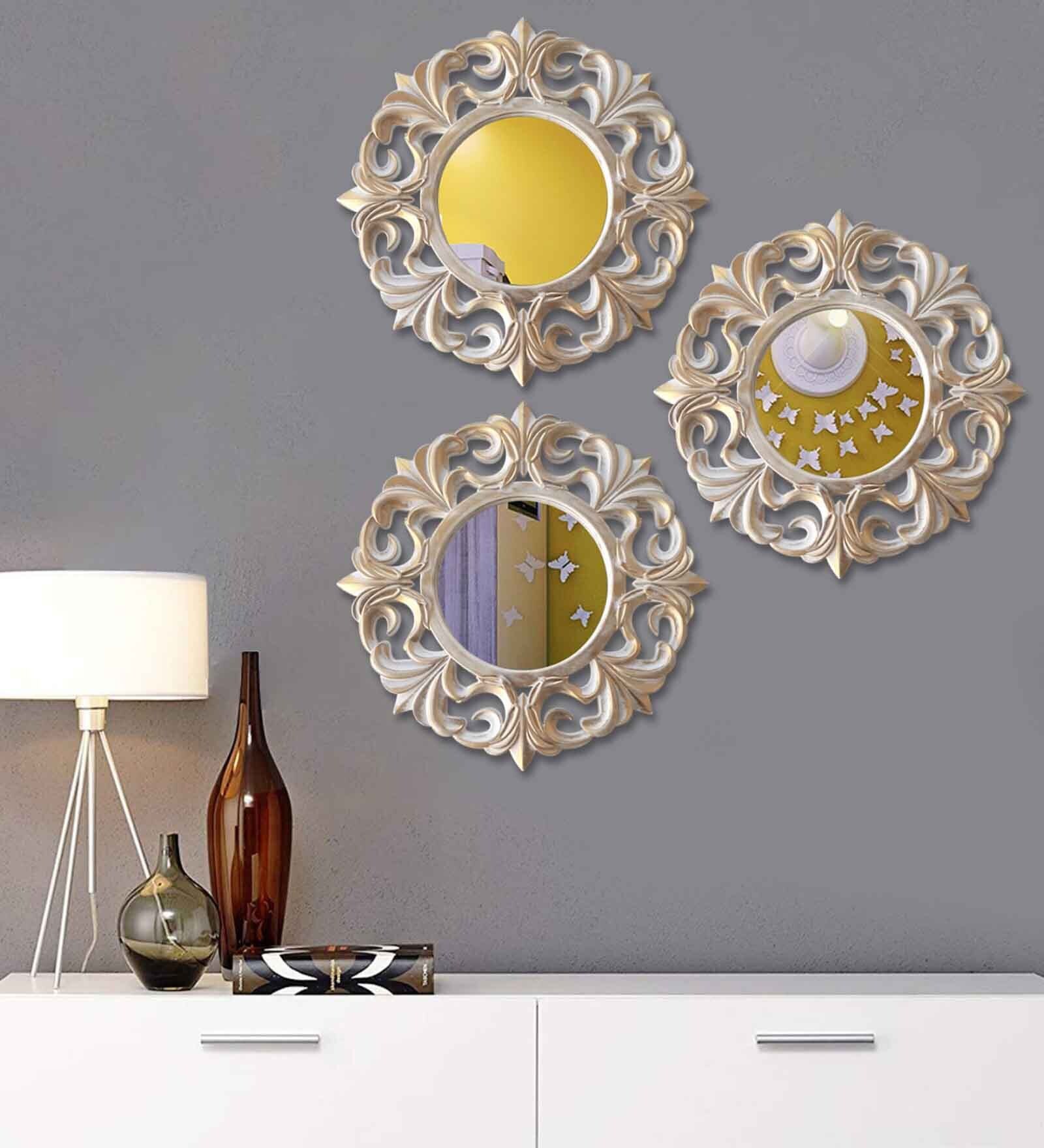 Buy Mdf Decorative Wall Mirror Set Of 3 In White By Art Street at 64% ...