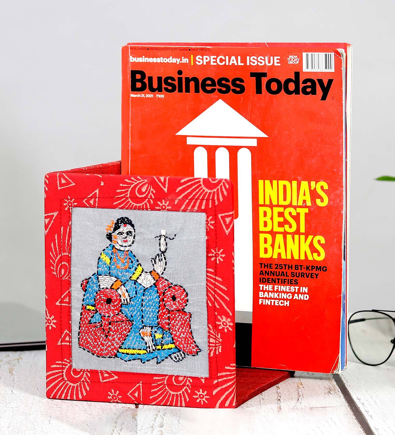 Buy MDF Ethinic Indian Women Hand Embroidered Magazine Holder In Maroon ...