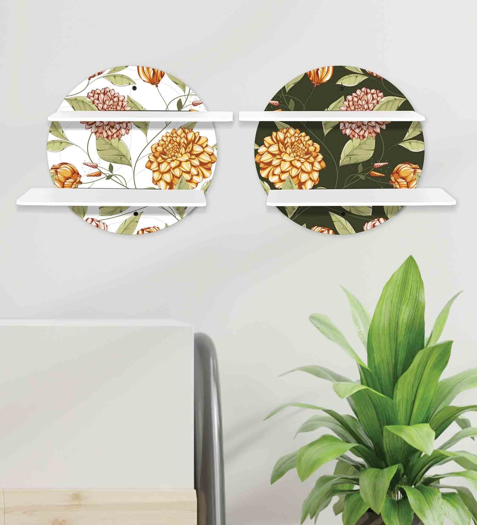 Buy MDF Printed Contrast Floral Collection Circular Wall Shelf With ...