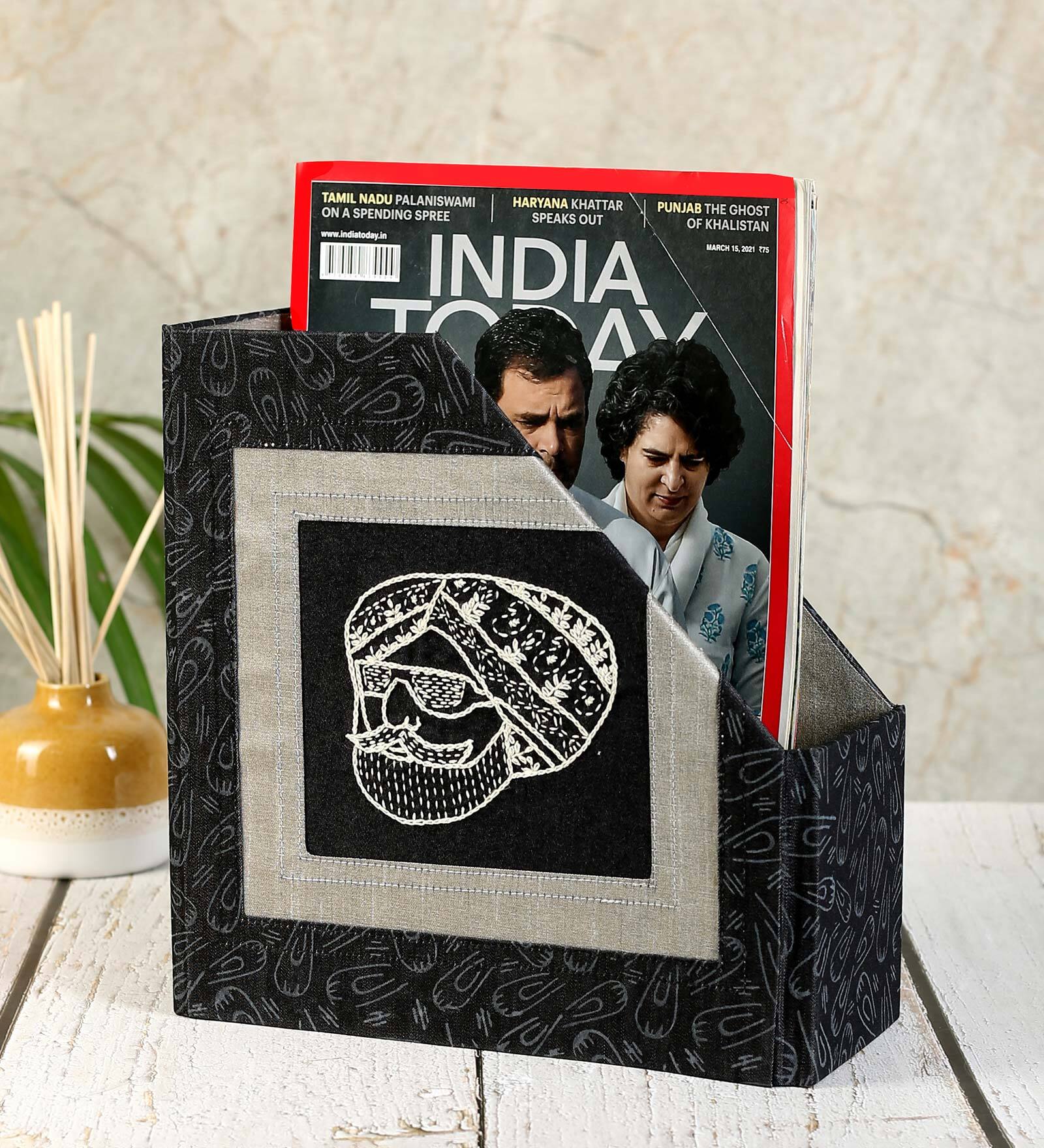 Buy MDF Sardaar Impression Hand Crafted Magazine Holder In Grey By ...