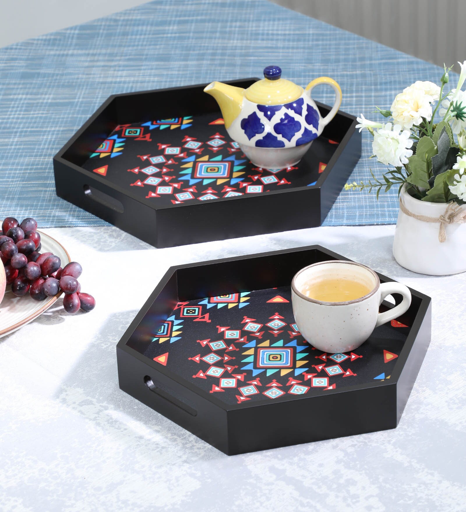 Buy Wooden Hexagon Serving Trays Set of 2 by Crayton Online - Serving ...