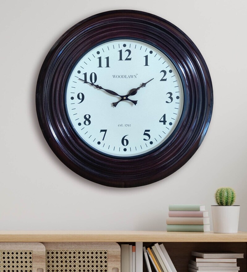 Buy MDF Black Polish Round Antique Wall Clock By Woodlawn Online ...