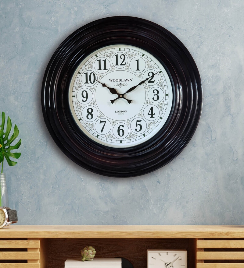 Buy MDF Black Polish Round Antique Wall Clock By Woodlawn Online ...
