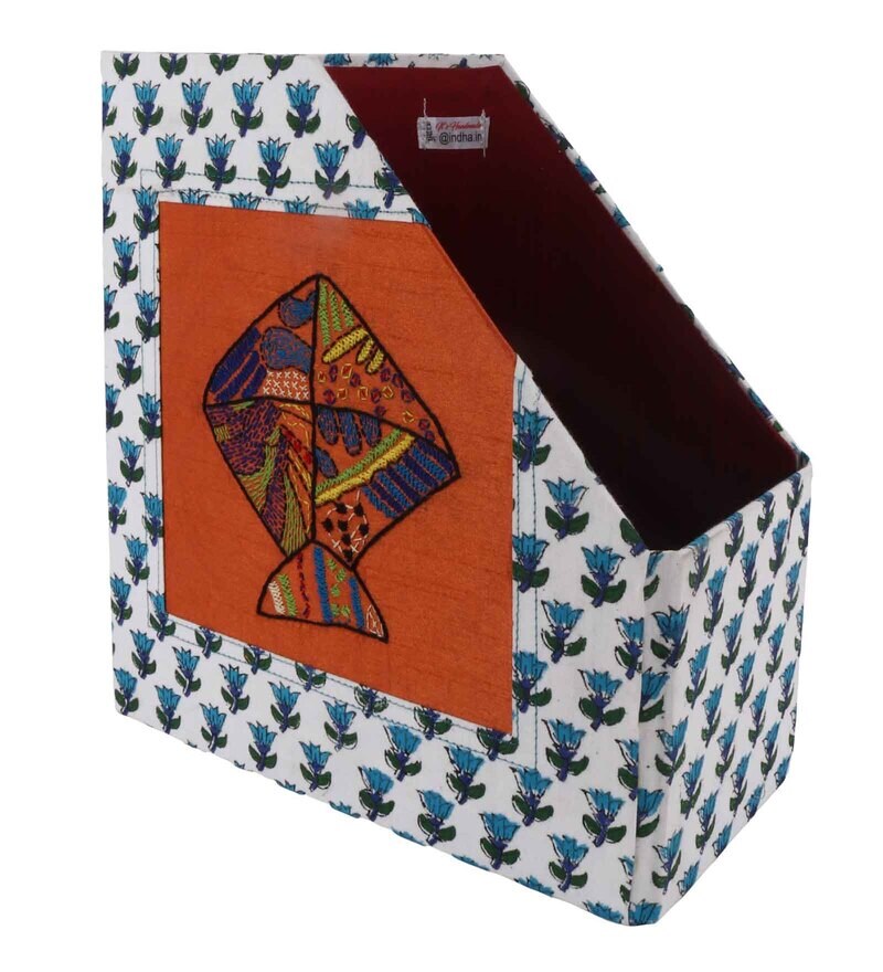 Buy MDF Kite Print Hand Crafted Magazine Holder In White & Orange By ...