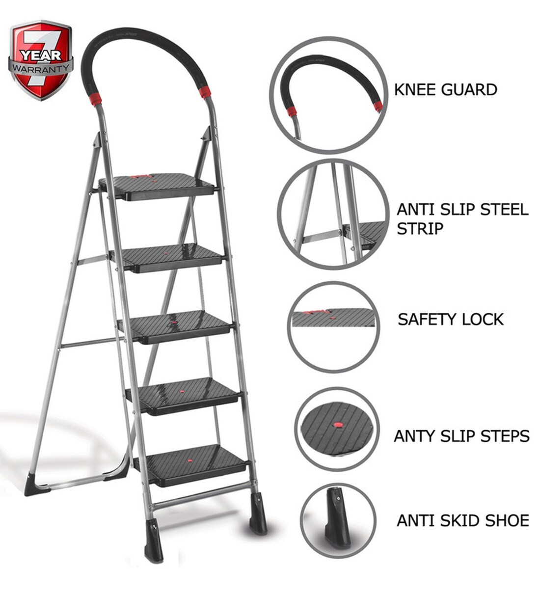 Buy 5 Steps 5.9 ft Aluminium Step Ladder Online - Step Ladders ...