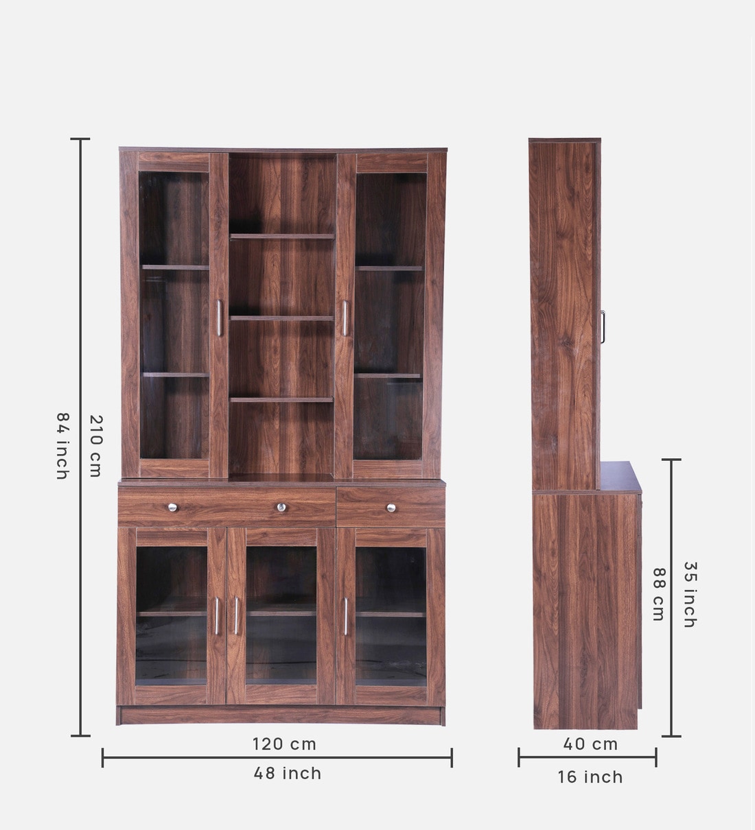 Buy Meline Crockery Large Unit In Columbian Walnut Finish By Gudsmith ...