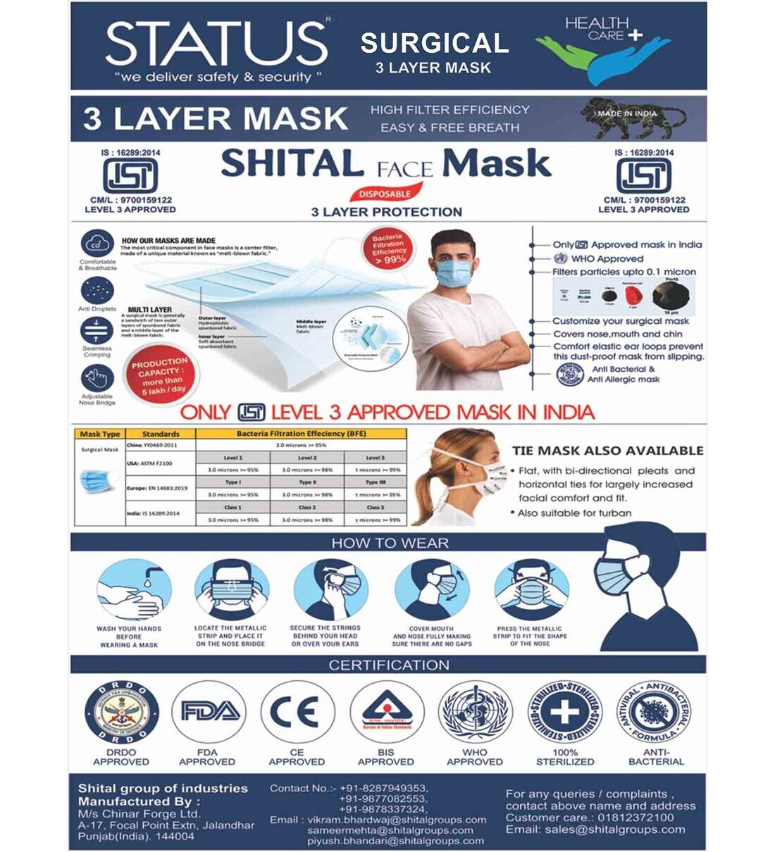 Buy Melt blown Fabric 3 Ply Mask in Orange Color (Pack of 500) by ...