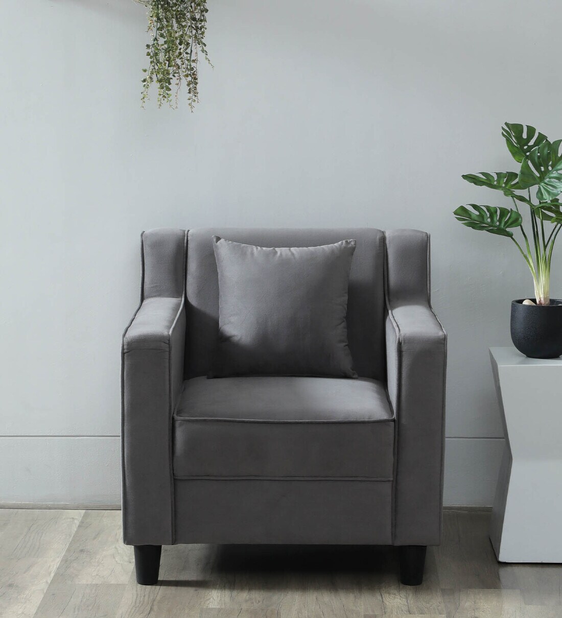 Buy Merax Velvet 1 Seater Sofa in Dark Grey Colour by Grafo Online ...