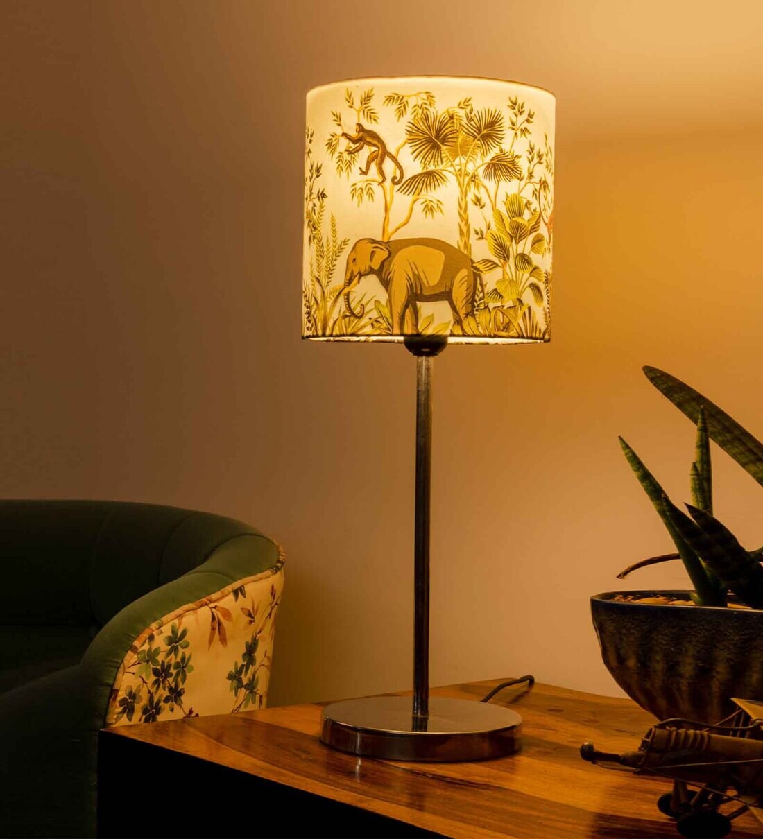 Buy Metal Chrome Finish Lamp with Multicolor Jungle Shade at 49% OFF by ...