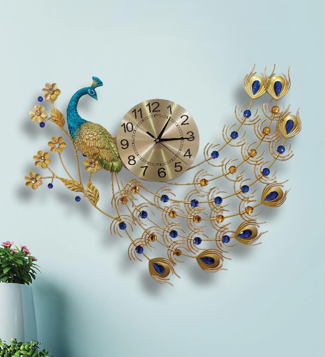 Buy Gold Metal Peacock Design Wall Clock at 42% OFF by FunkyDecors ...