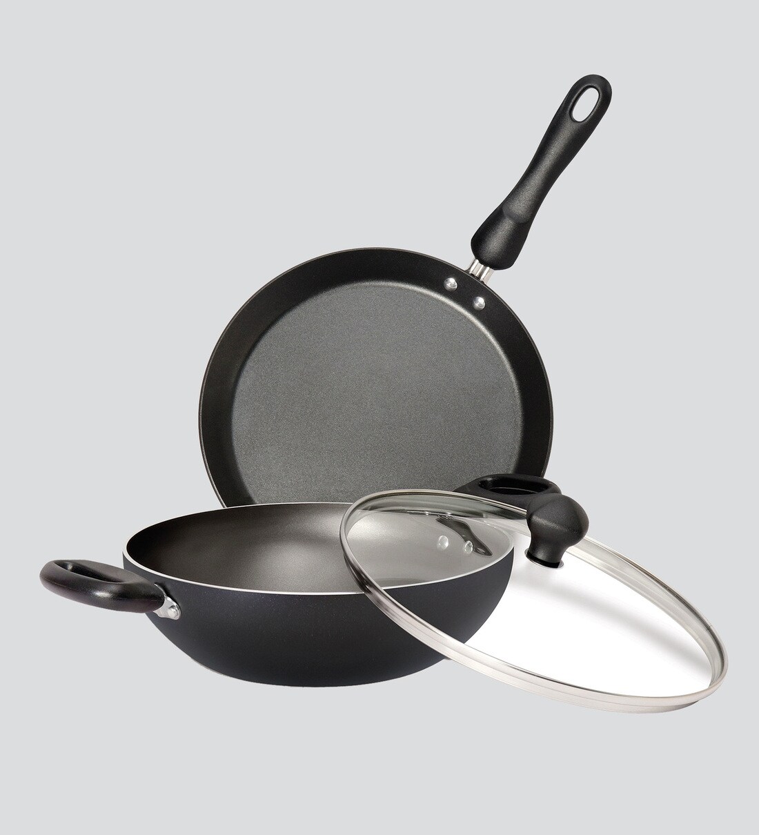 Buy Aluminium Non-Stick Cookware-Set of 2 with 1 Glass lid By Meyer Online - Cookware Sets ...