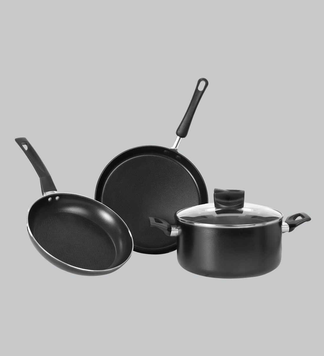 Buy Aluminium Non-Stick Cookware-Set of 3 with 1 Glass lid By Meyer Online - Cookware Sets ...