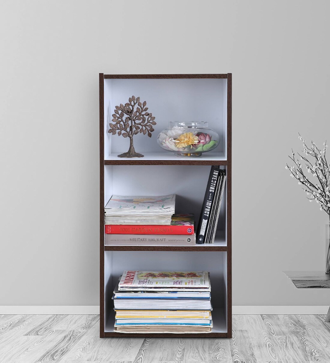 Buy Mezzola Book Shelf in Wenge & White Finish with 3 Tier Online ...