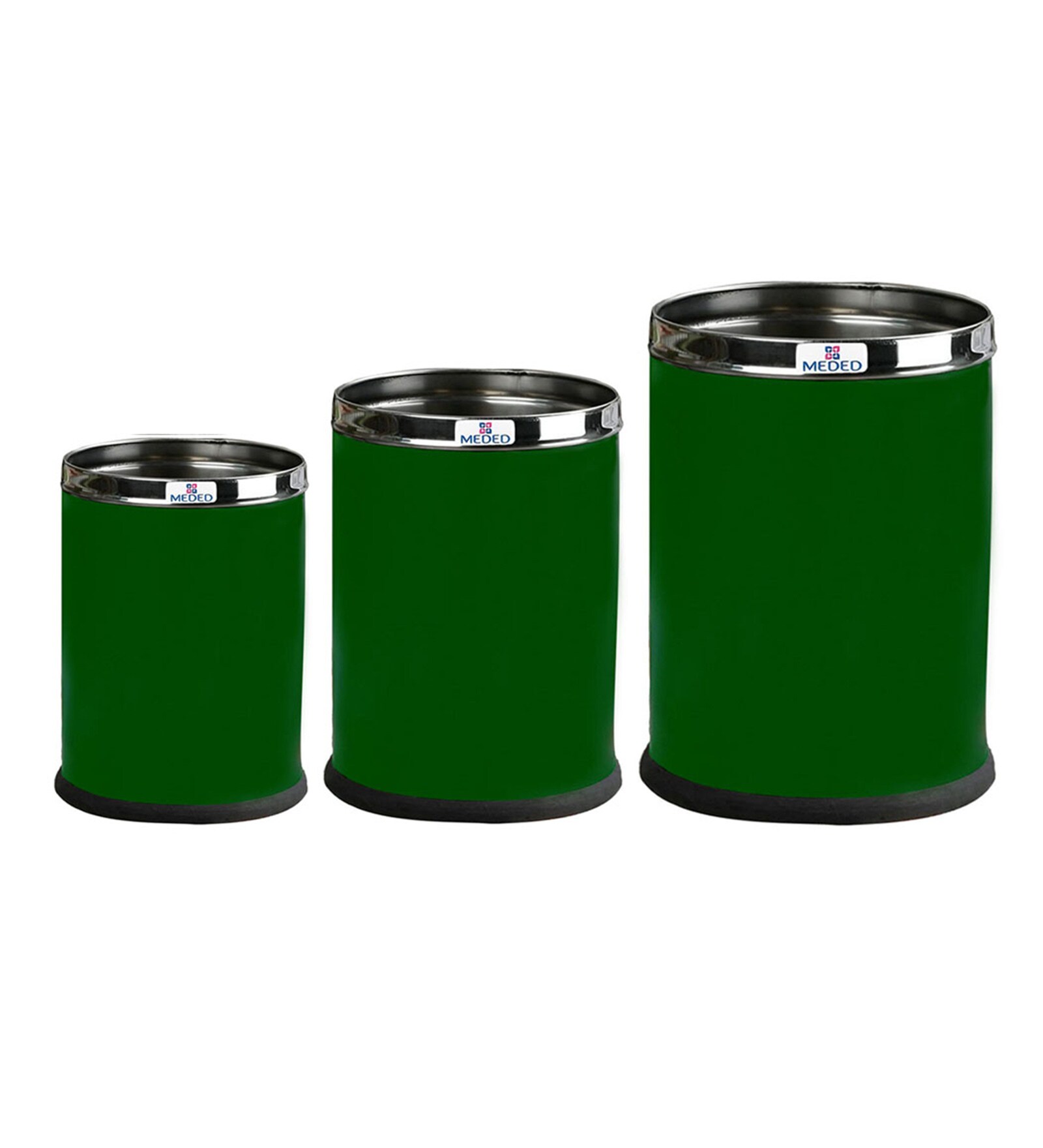 Buy Stainless Steel Green Color Open Dustbin Set of 3 (5 Litres, 7 ...