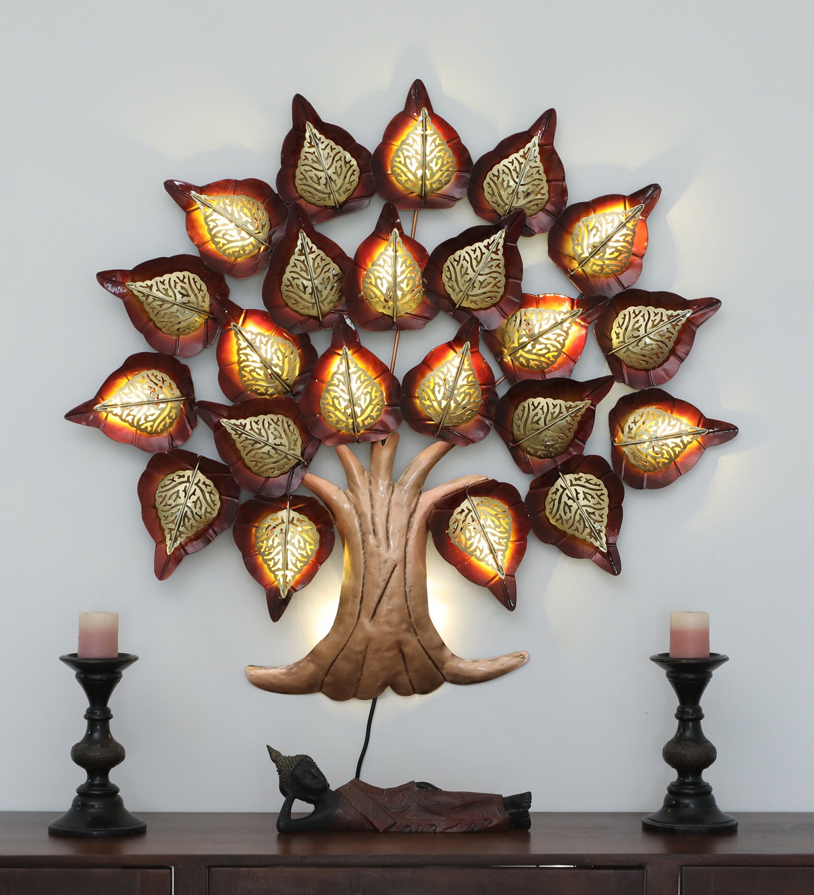 Buy Medium Big 2 Layer Pipal Tree Multicolour Iron Wall Art With Led at ...