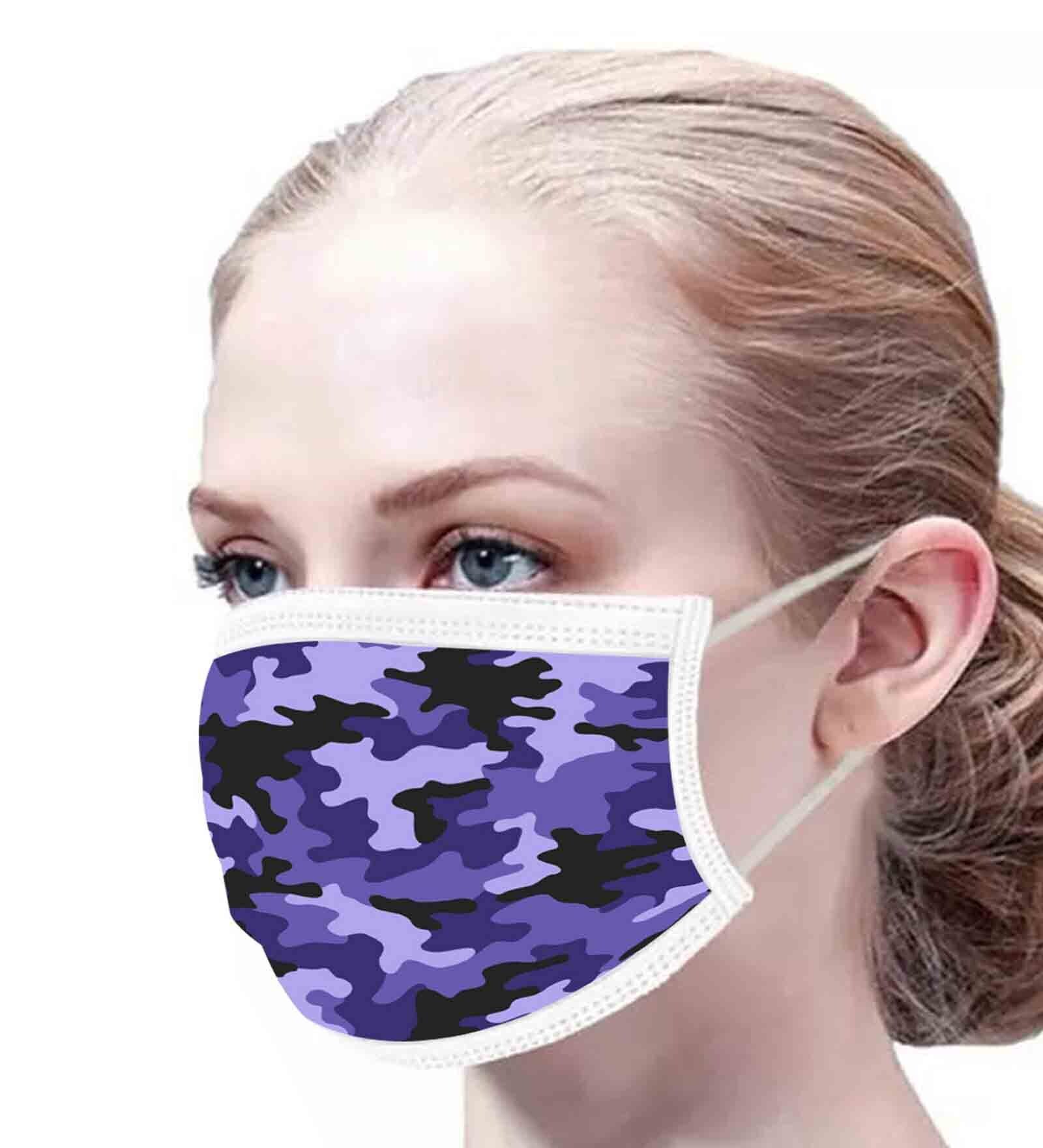 Buy Melt blown Fabric 3 ply mask in Purple Military Color (Pack of 500 ...