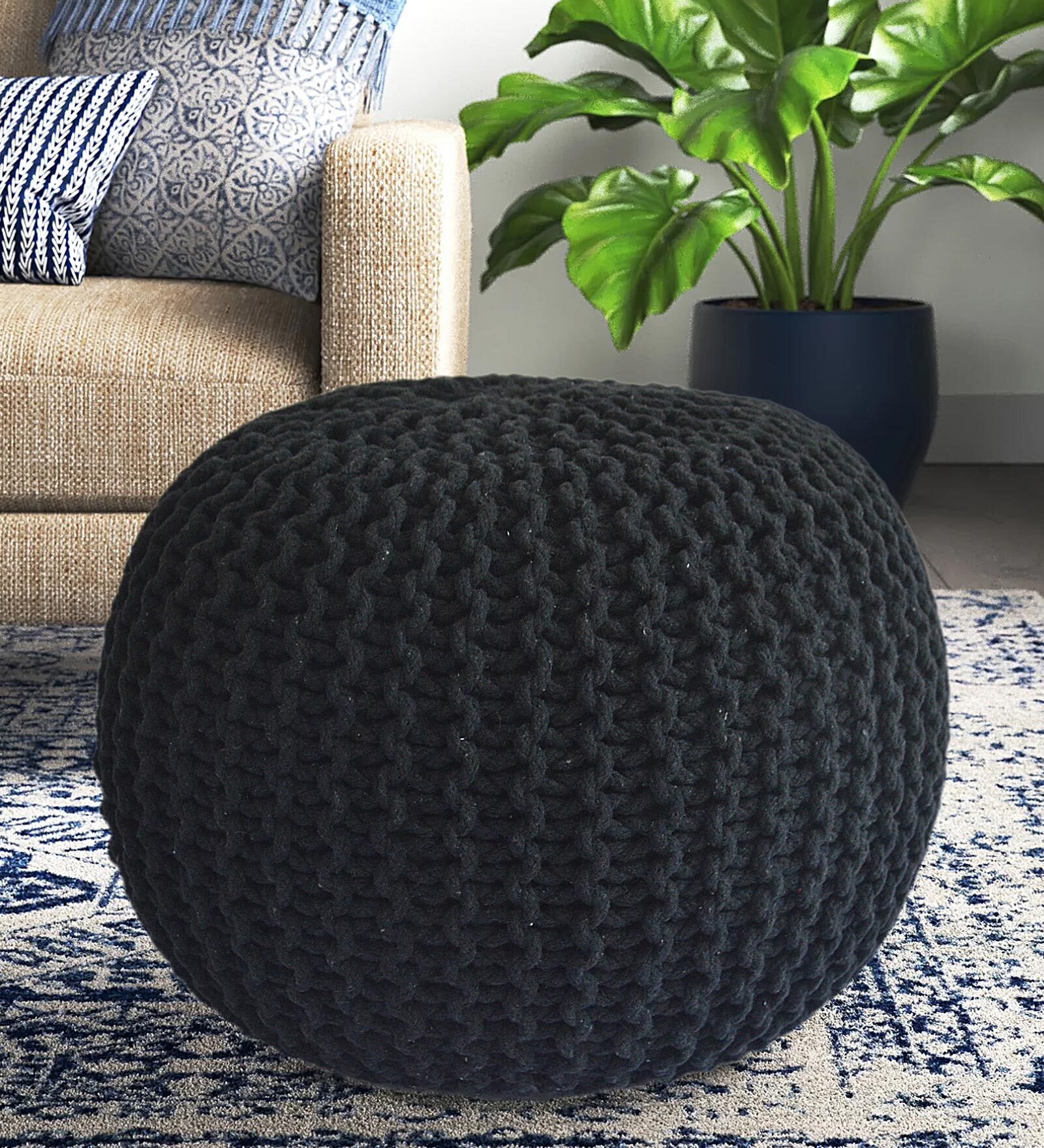 Buy Melton Knitted Pouffe in Dark Blue Colour at 29% OFF by ...