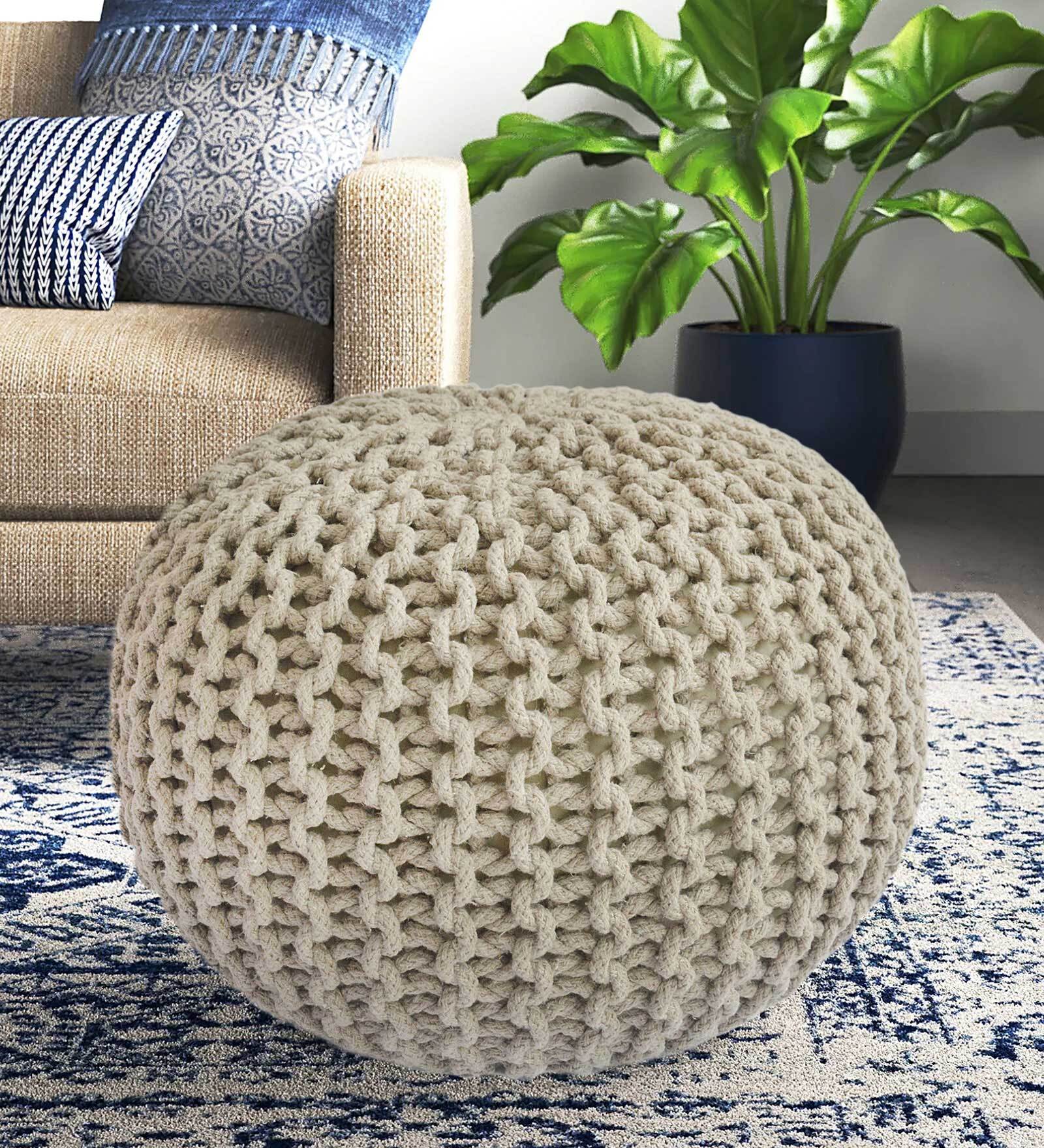 Buy Melton Knitted Pouffe in Off White Colour at 29% OFF by ...