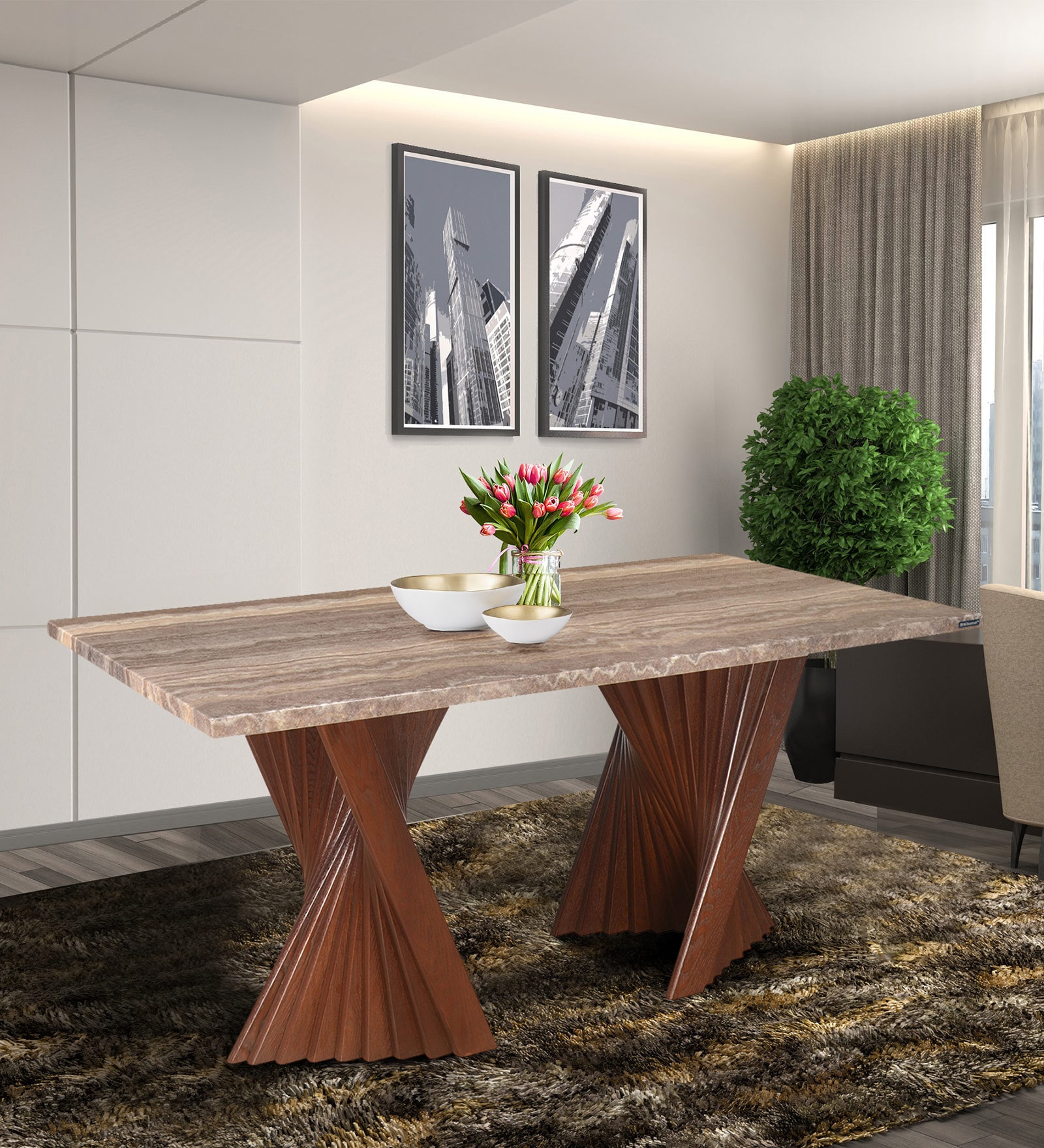 Buy Mensa Solid Wood 6 Seater Dining Table in Walnut Finish at 92% OFF ...