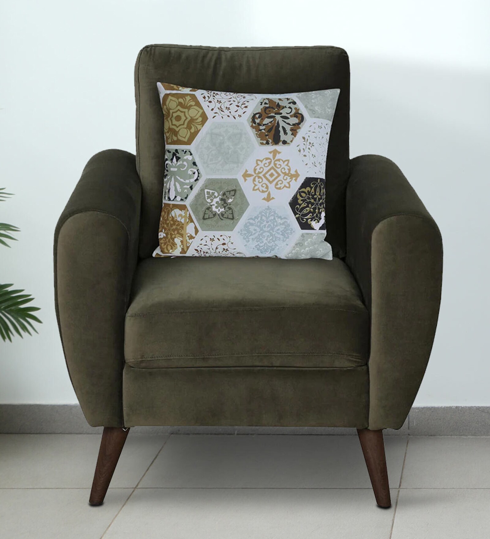 Buy Merida Velvet 1 Seater Sofa In Dark Olive Colour at 13% OFF by ...