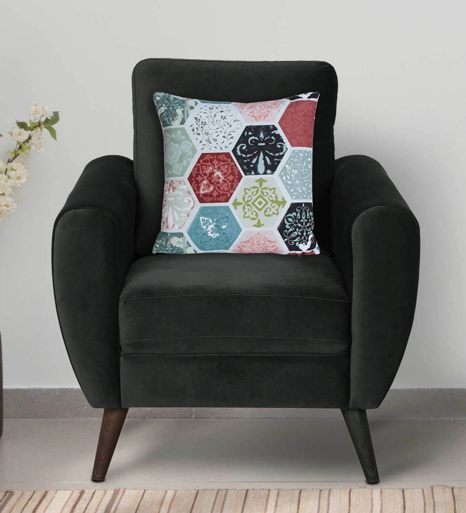 Buy Merida Velvet 1 Seater Sofa In Steel Grey Colour at 2% OFF by ...